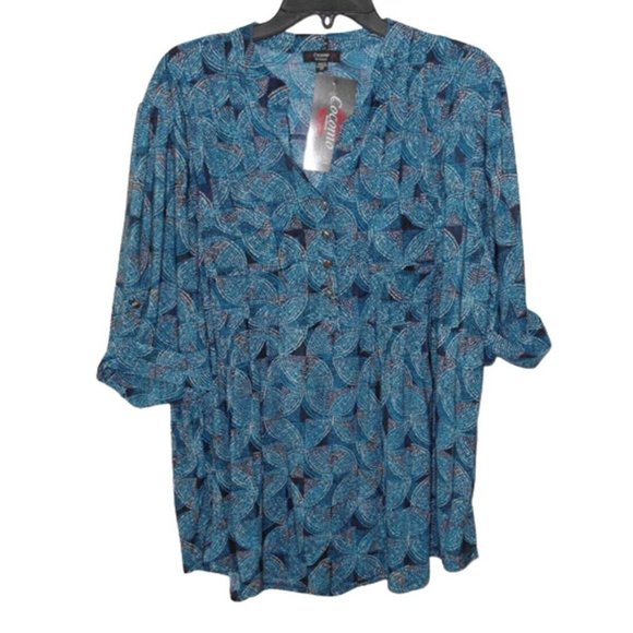 Cocomo | Tops | Cocomo New Teal Geometric Pocket Plus Size Short ...
